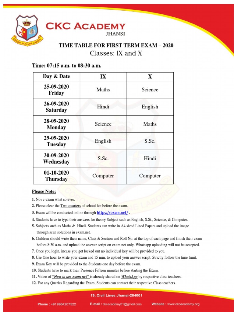 CKC Academy LKG To V Exam Time | PDF