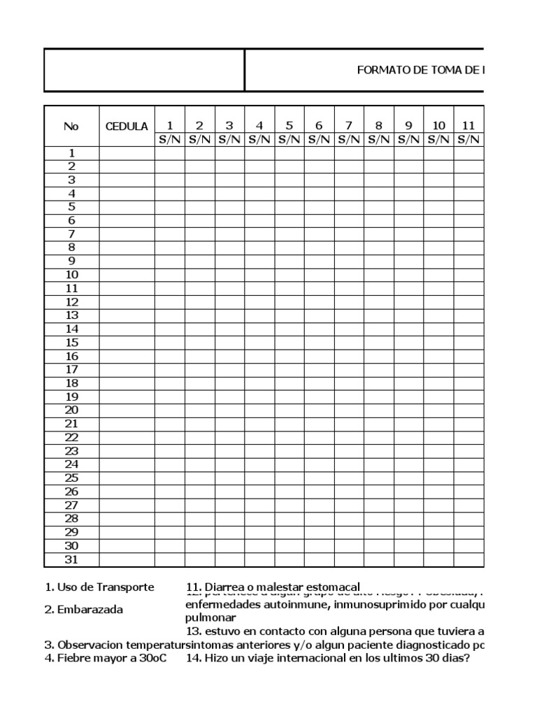 Formato de Toma de Datos | PDF Formato de Toma de Datos | PDF