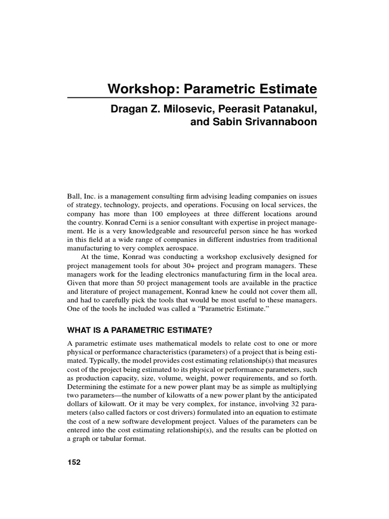 CWorkshop Parametric Estimate | PDF | Project Management | Regression ...