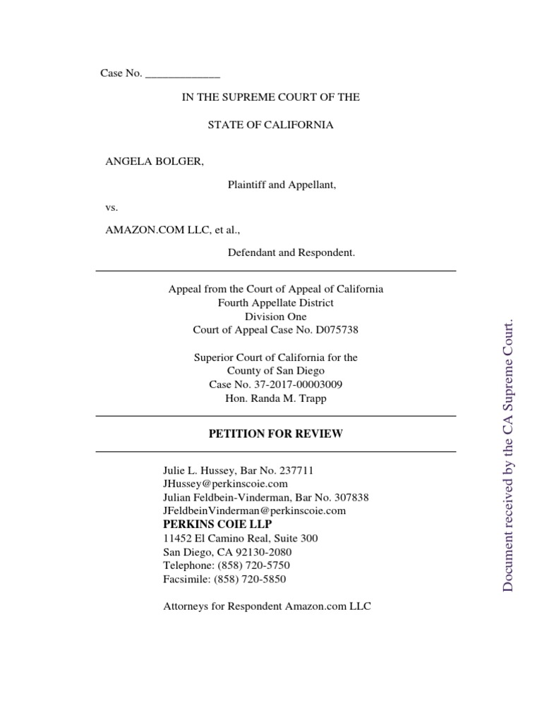Bolger v. Amazon - Amazon Petition for Review - CA Supreme Court ...