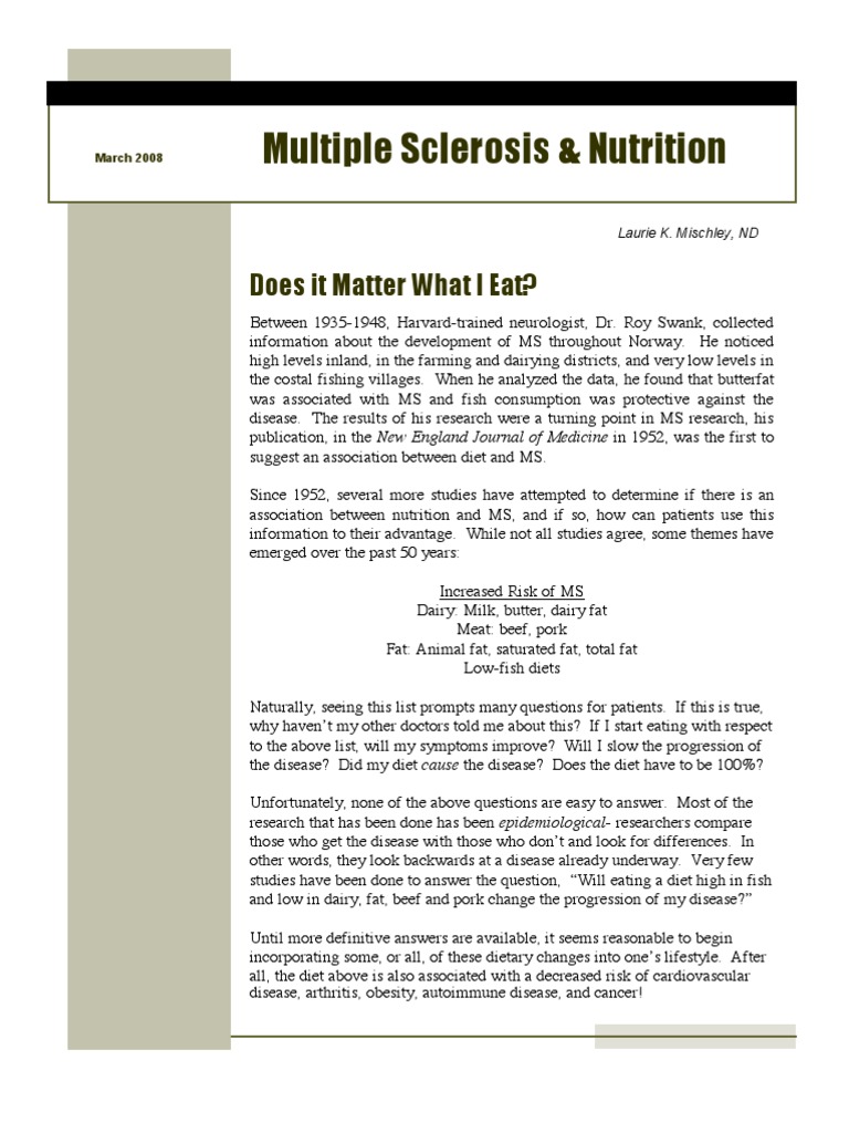 Multiple Sclerosis & Nutrition: Does It Matter What I Eat? | PDF ...