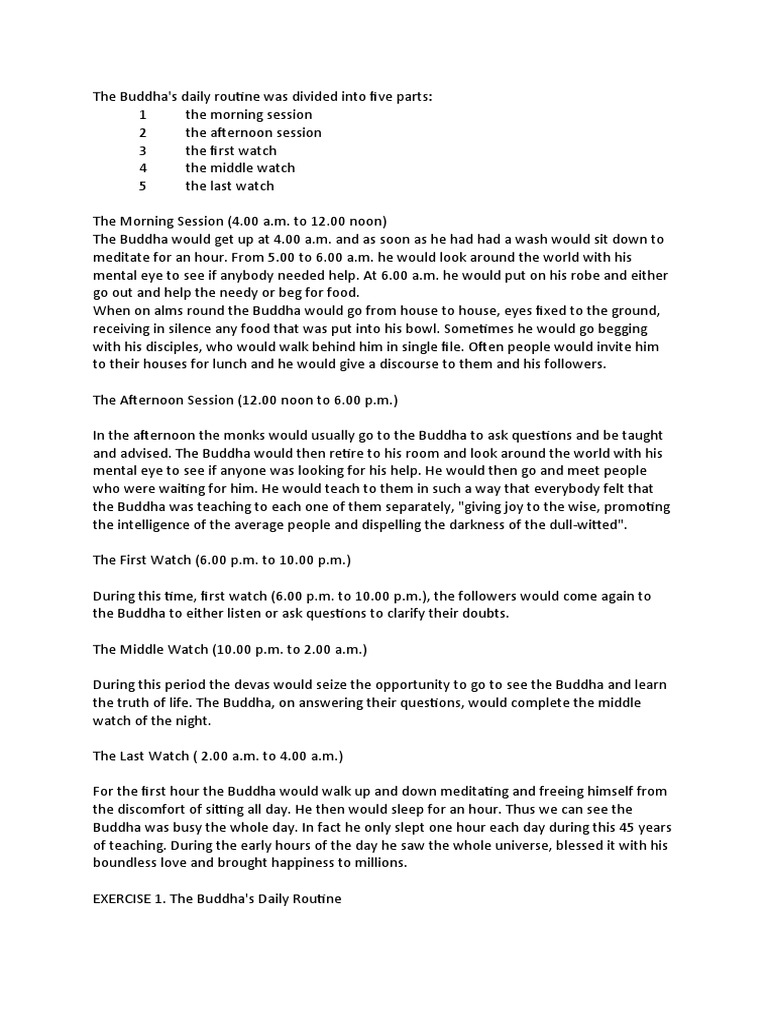 Buddha's Daily Routine | PDF | Gautama Buddha | Religious Behaviour And ...