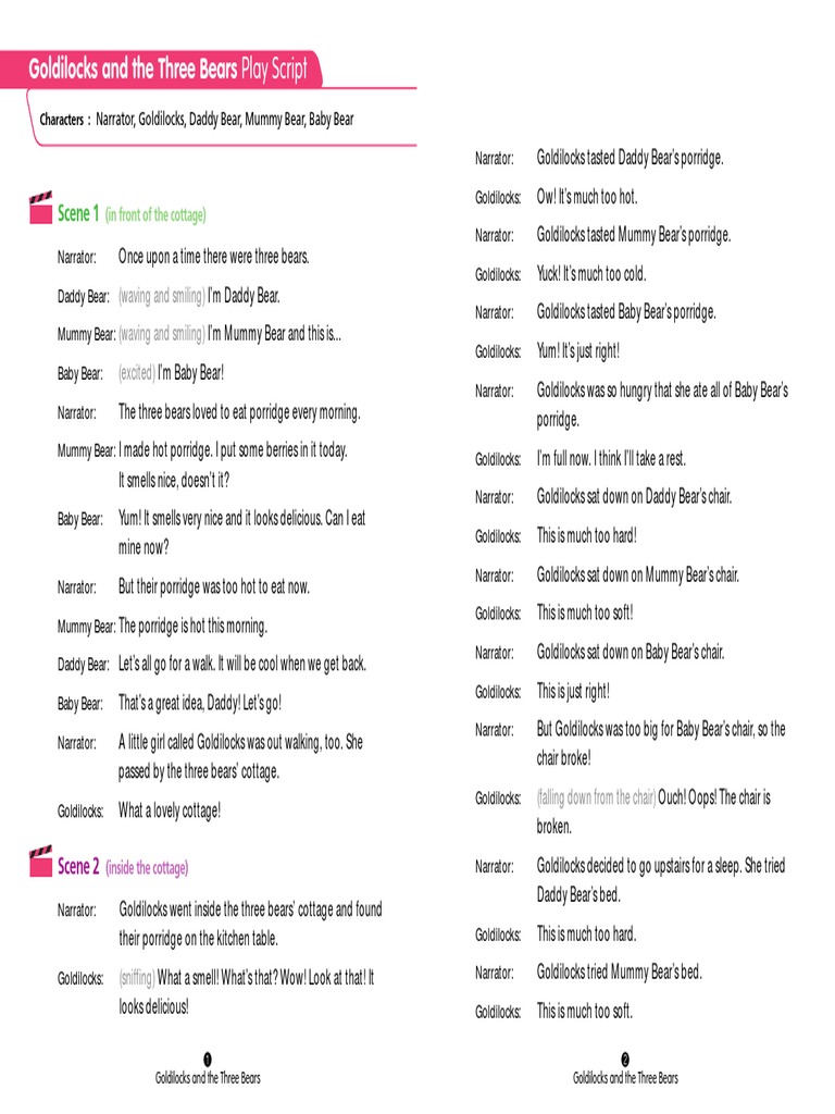 Play Script: Goldilocks and The Three Bears | PDF | Goldilocks And The ...