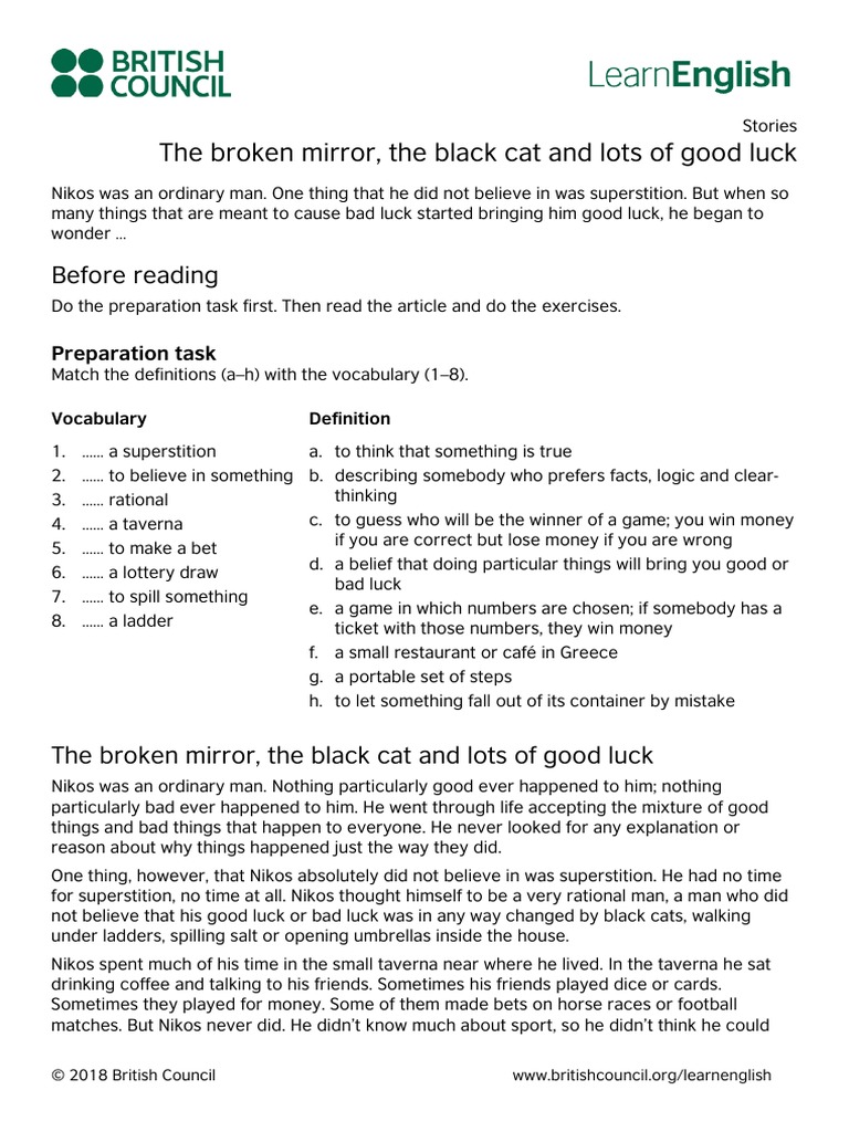 LearnEnglish Stories The Broken Mirror The Black Cat and Lots of Good ...