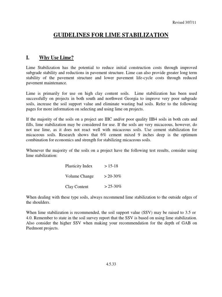 Lime Stabilization Guidelines for Soils | PDF | Lime (Material) | Soil