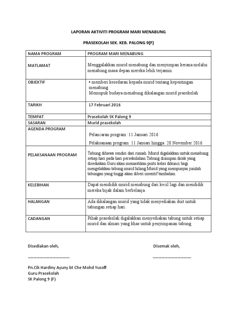 Laporan Aktiviti Program Menabung | PDF