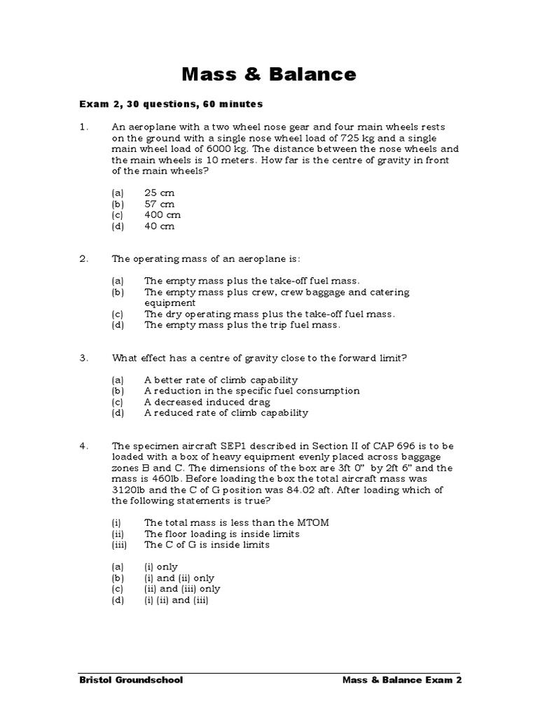 Mass Balance Exam 2 | PDF | Center Of Mass | Landing Gear