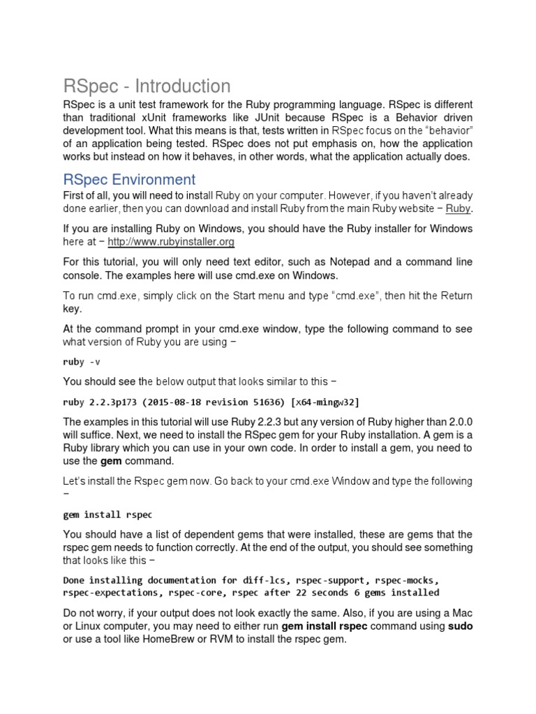 Rspec Tutorial Pdf Parameter Computer Programming Variable Computer Science