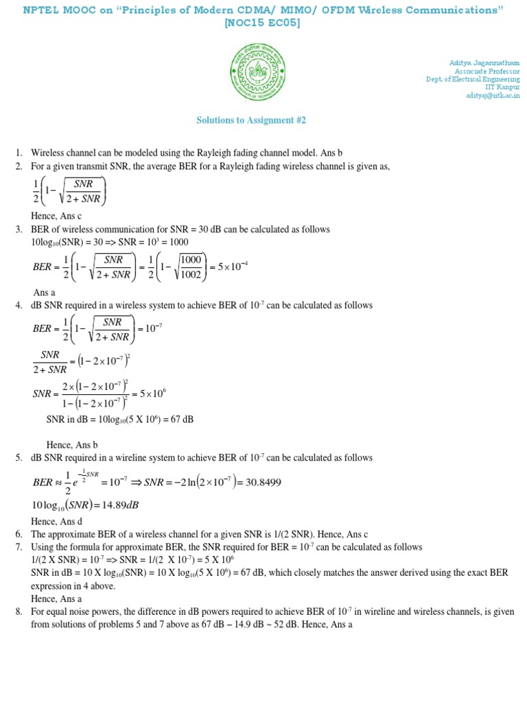 SNR SNR: Solutions To Assignment #2 | PDF | Signal To Noise Ratio | Decibel