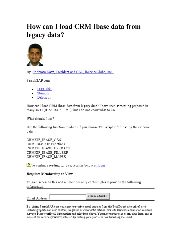 Load CRM Ibase from Legacy Data | PDF | Customer Relationship ...