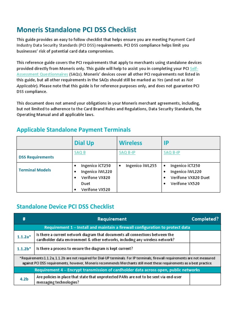 Moneris PCI DSS Checklist 100716 | PDF | Payment Card Industry Data ...