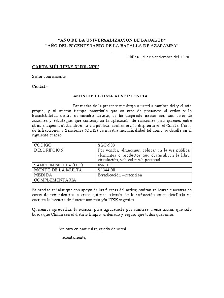 Carta de Advertencia | PDF