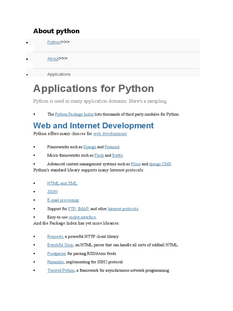 Applications For Python: Web and Internet Development | PDF | Python (Programming Language ...