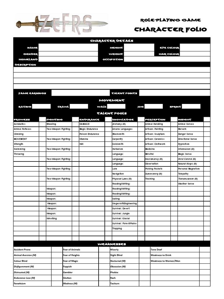 Zefrs RPG Character Folio Guide | PDF | Nature