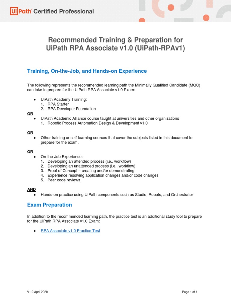 UiPath Certified Professional - RPA Associate v1.0 Recommended Training ...