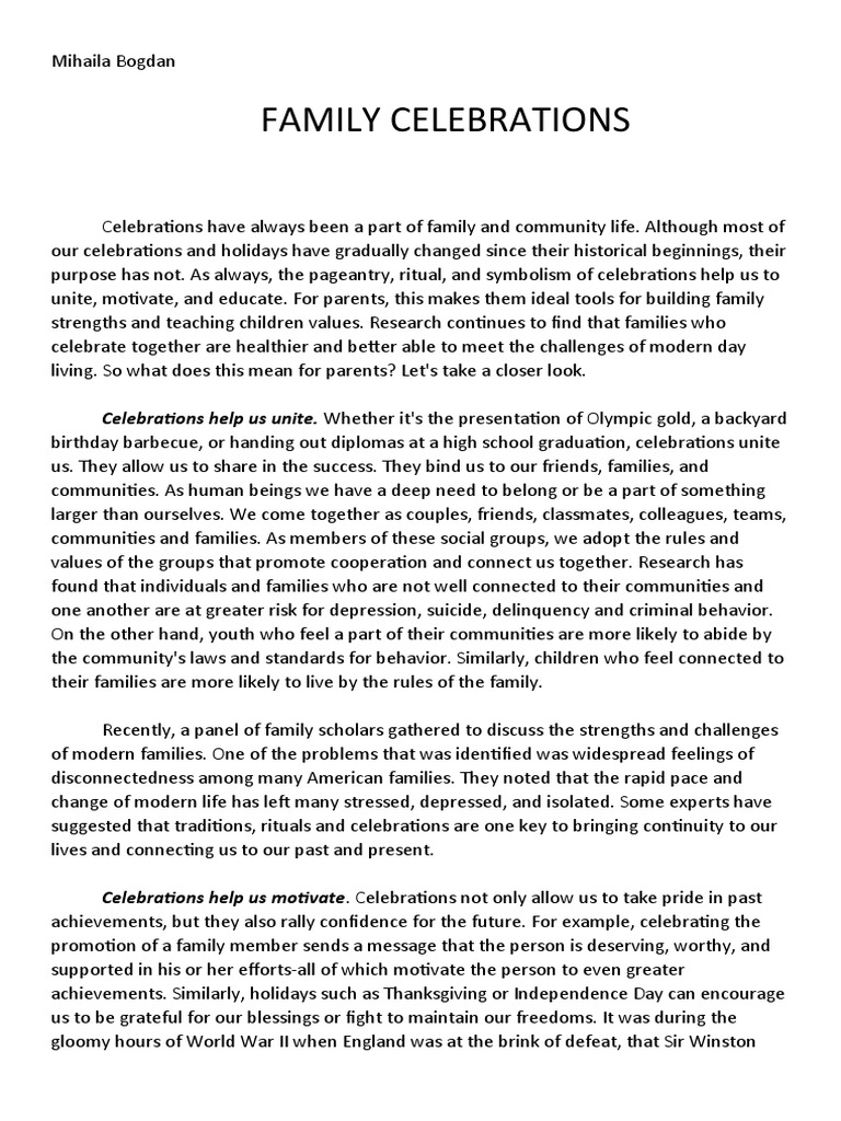 Family Celebration Essay | PDF | Family | Community