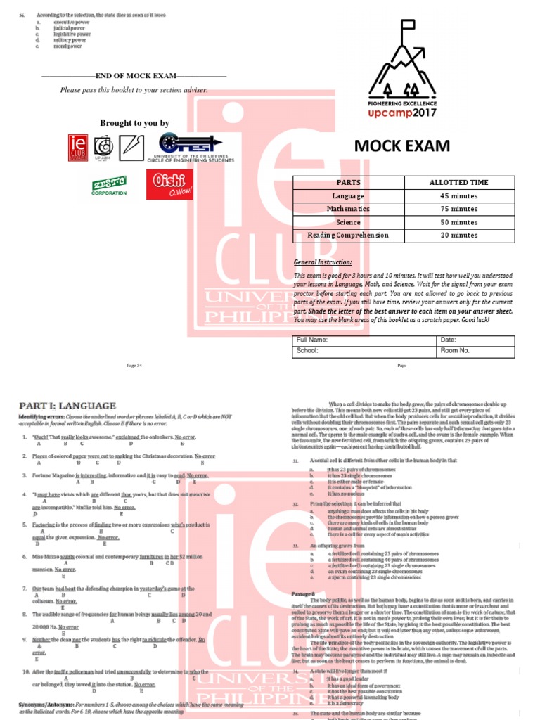 Mock Exam: Brought To You by | PDF | Test (Assessment) | Behavior ...