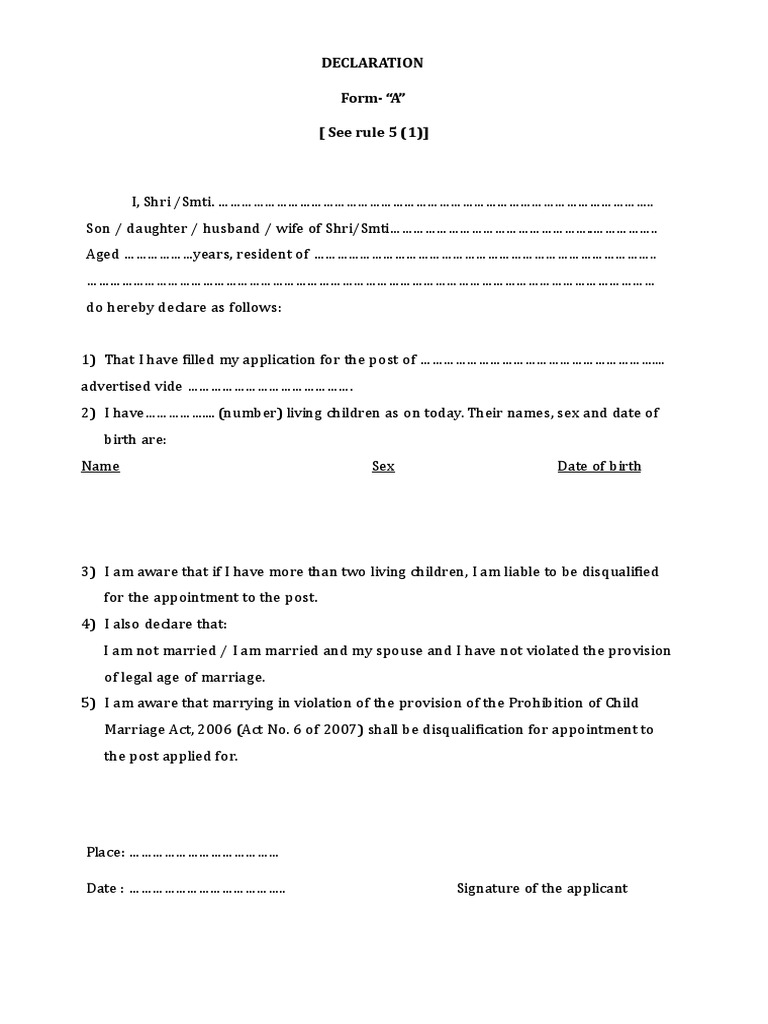 Declaration Form-"A" (See Rule 5 (1) ) | PDF