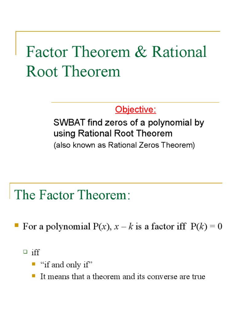 Rational Root Theorem | PDF | Factorization | Zero Of A Function