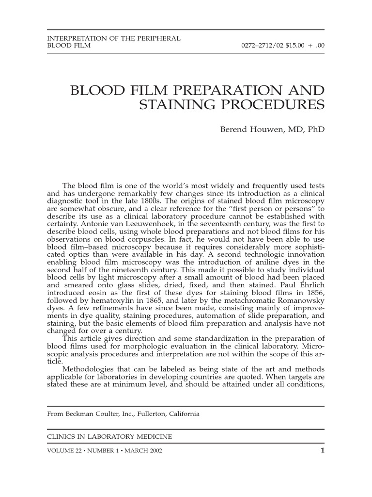 Blood Film Preparation and Staining Procedures | Download Free PDF ...