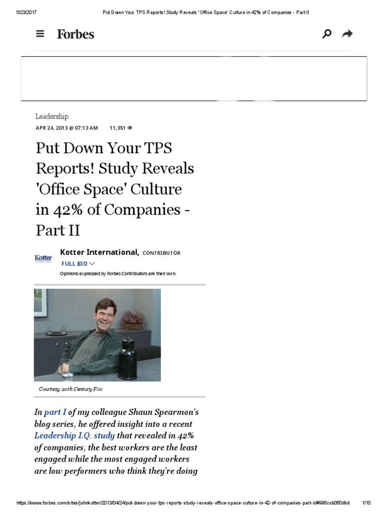 Put Down Your TPS Reports! Study Reveals 'Office Space' Culture in 42% ...