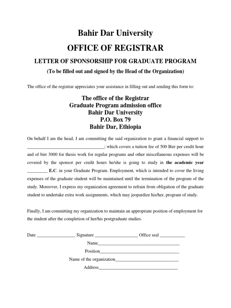 Letter of Sponsorship For Graduate Program | PDF | Career & Growth ...