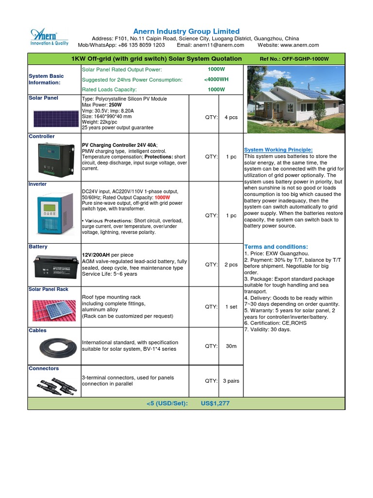 Anern Quotation For 1kw-10kw Off Grid Solar Power System - 180223 PDF ...