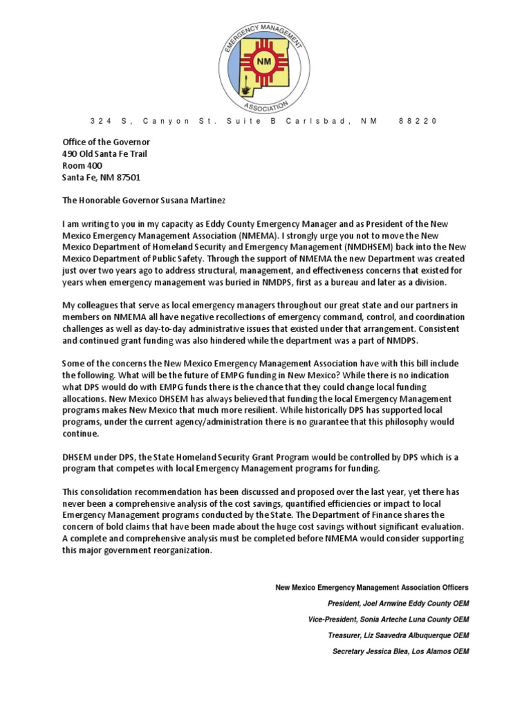 Arwine Letter To Governor Martinez RE DHSEM DPS | PDF | New Mexico ...