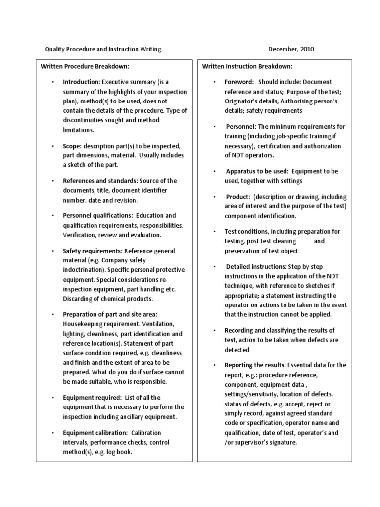 Quality Procedure and Instruction Guide | PDF | Nondestructive Testing ...