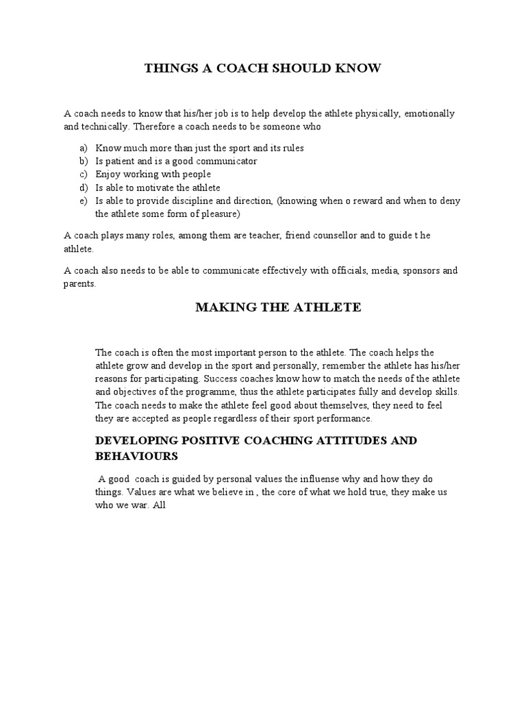 Things A Coach Should Know: Developing Positive Coaching Attitudes and ...