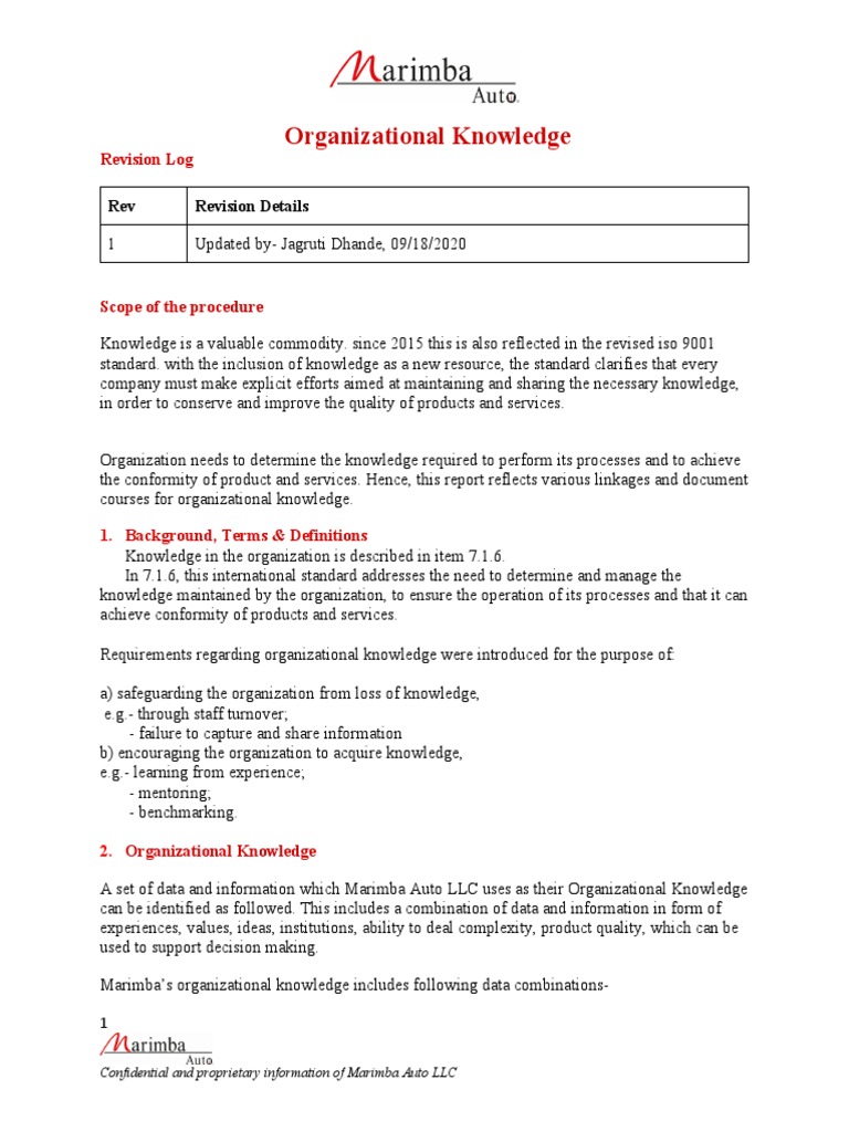 Organizational Knowledge: Revision Log | PDF | Knowledge | Information