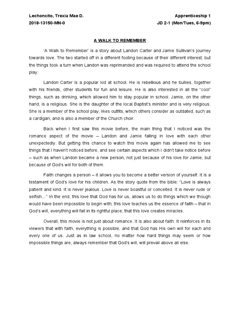 A Walk To Remember - Lechoncito, Trexia Mae | PDF