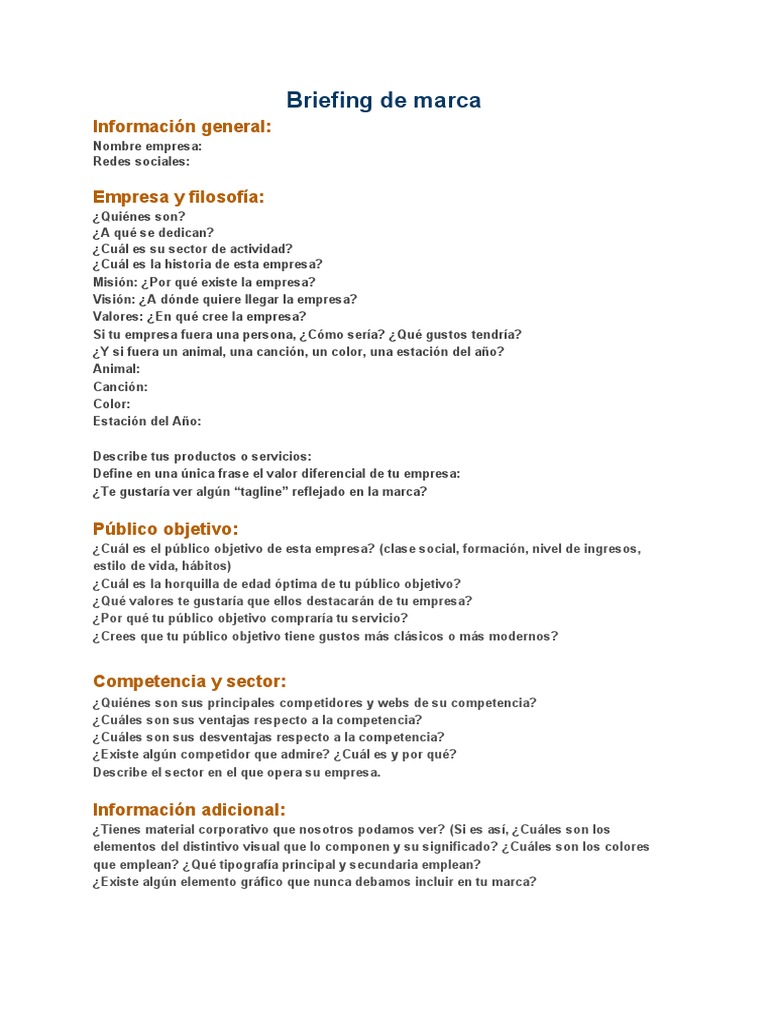 Briefing de Marca | PDF | Marca | Producto (Negocio)