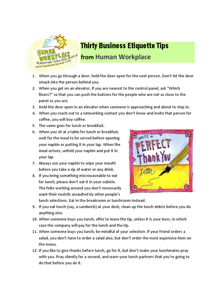 Essential Business Etiquette Tips | PDF | Lunch | Meal