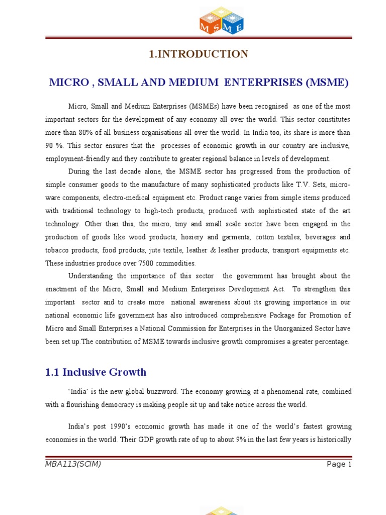 Micro, Small and Medium Enterprises (Msme) : MBA113 (SCIM) | PDF ...