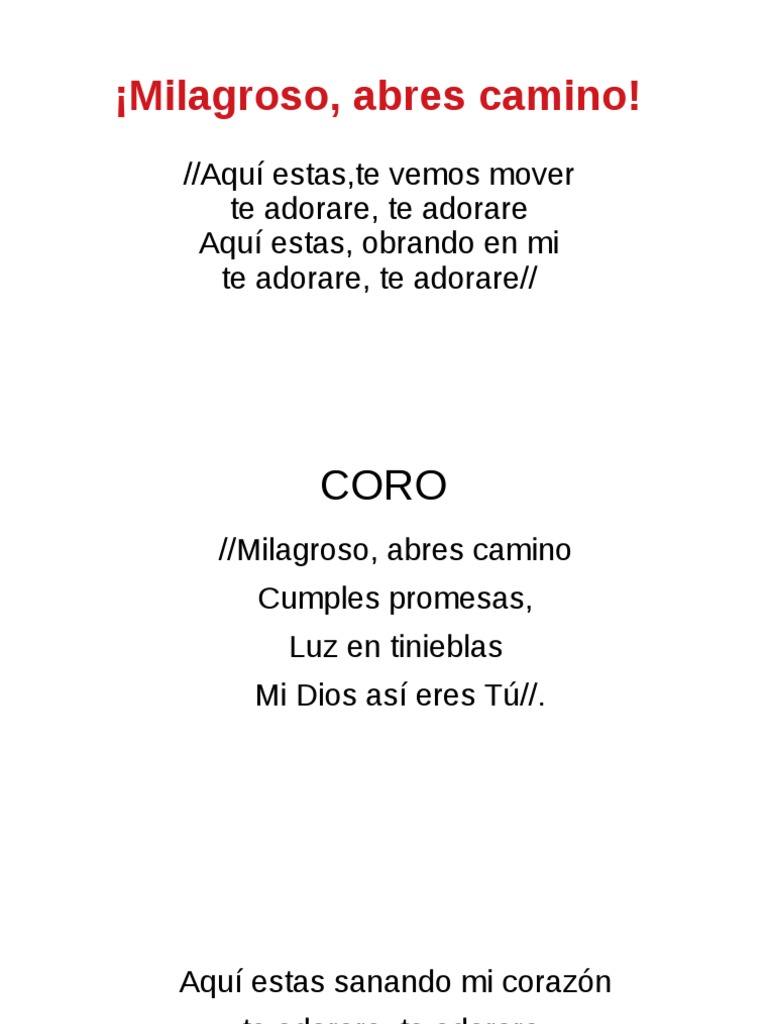 Milagroso Abres Camino: Letra y Alabanza | PDF