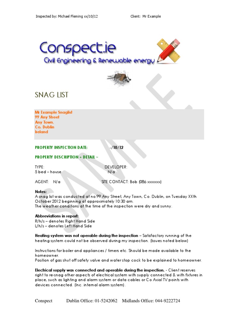 Snag List for 5-Bed House in Dublin | PDF | Bathroom | Ventilation ...