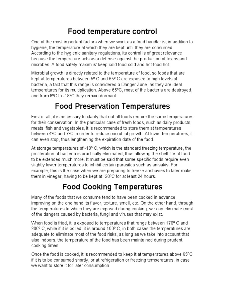 Food Temperature Control | PDF | Shelf Life | Foods