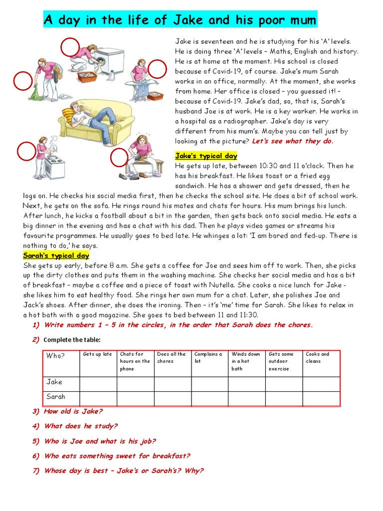 RC Daily Routine Reading Comprehension Exercises - 126228 | PDF | Lunch ...