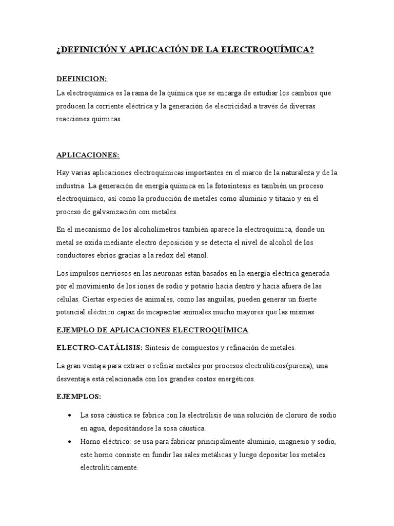 Definición y Aplicación de La Electroquímica | PDF | Electroquímica | Redox