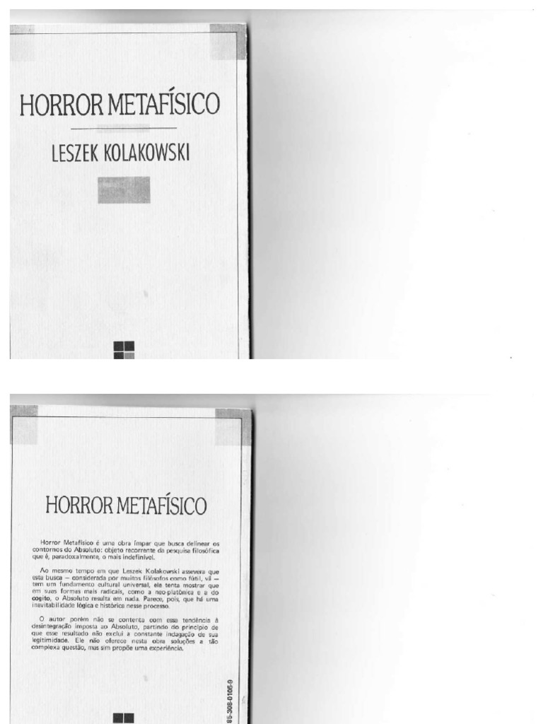 Horror Metafisico Leszek Kolakowski PDF | PDF