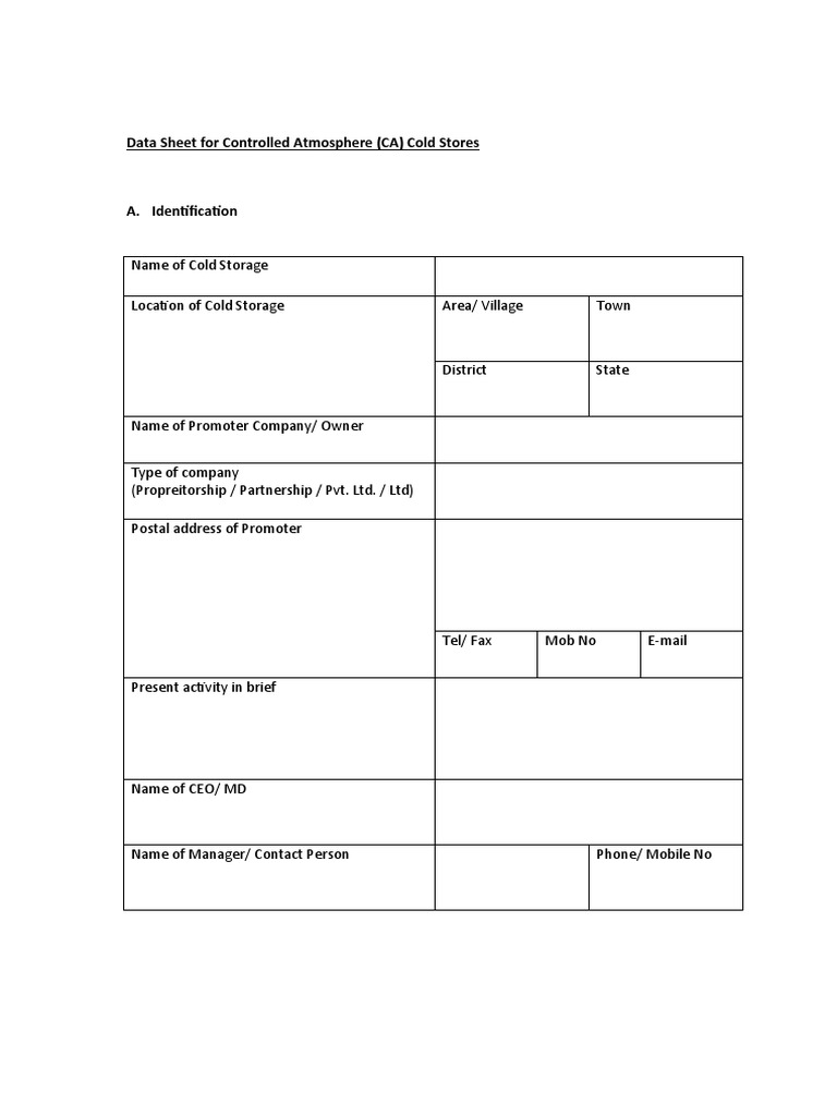 Controlled Atmosphere Cold Store Data Sheet | PDF | Building Insulation ...