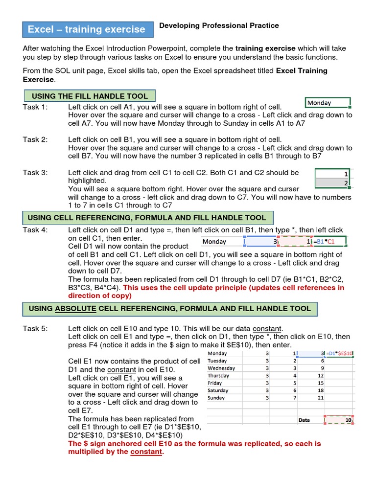 3 Excel Training Exercise Insructions V1 Pdf Microsoft Excel