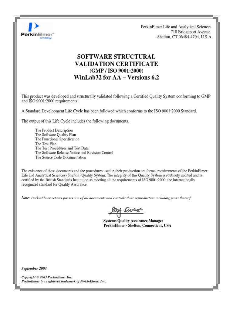 Software Structural Validation Certificate Winlab32 For Aa - Versions 6 ...