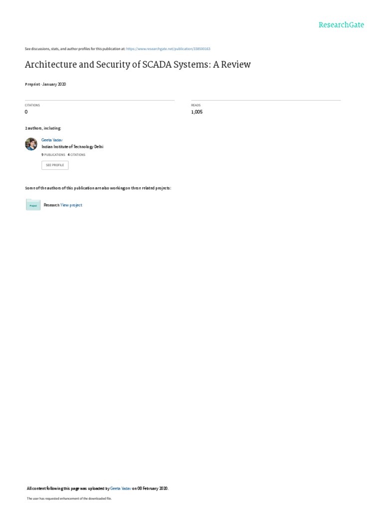 Architecture and Security of SCADA Systems: A Review: January 2020 | PDF | Scada | Osi Model