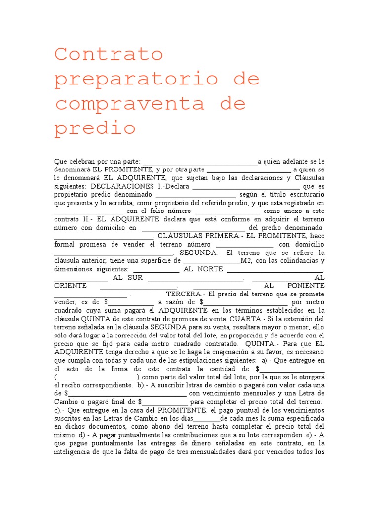 Contrato Preparatorio de Compraventa de Predio | PDF | Hipoteca Comercial | Finanzas y dinero