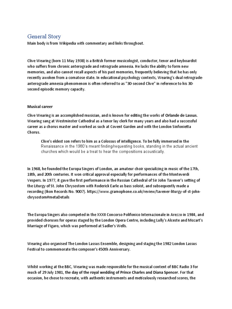 7 Seconds Clive Wearing | PDF | Cognitive Neuroscience ...