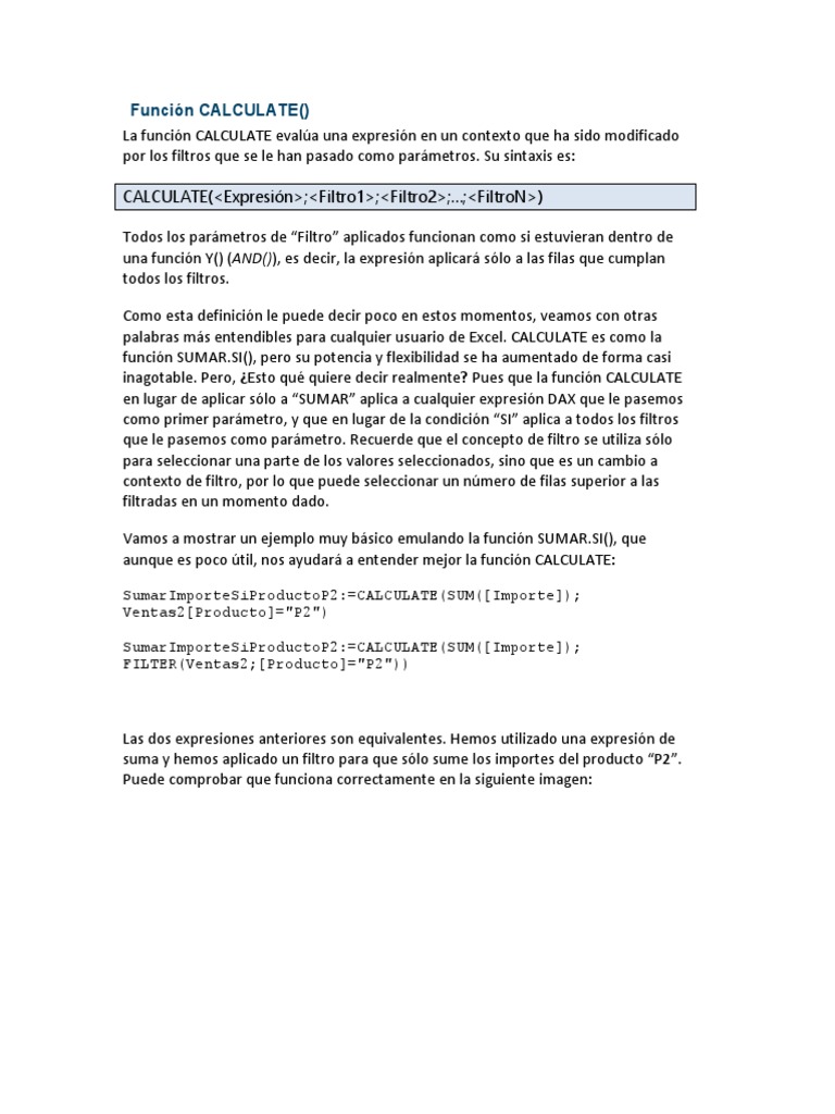 Power Pivot y DAX Funcion Calculate PDF | PDF | Función (Matemáticas) | Informática