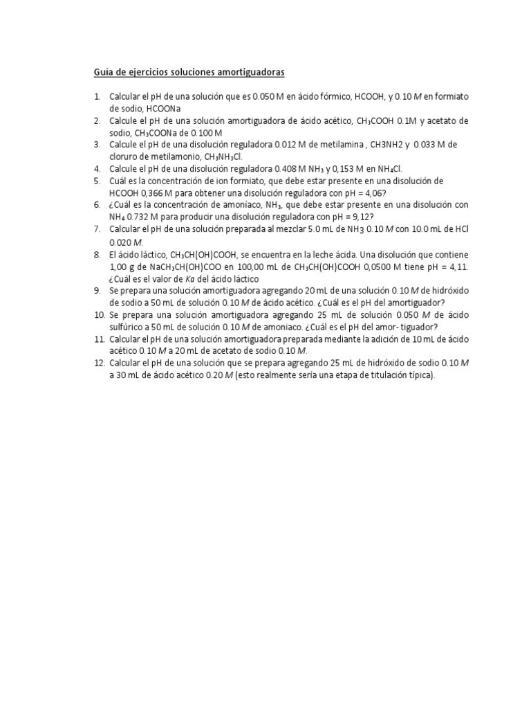 Guía de Ejercicios Soluciones Amortiguadoras | PDF