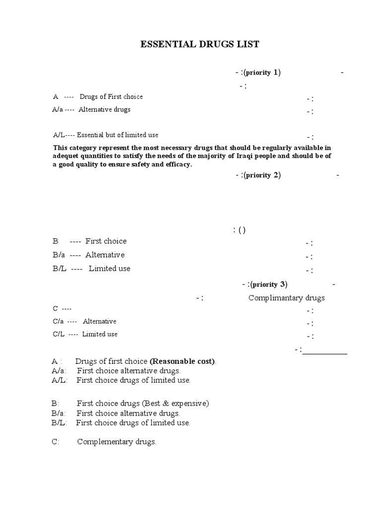 Essential Drugs List: Priority | PDF | Penicillin | Drugs Acting On The ...